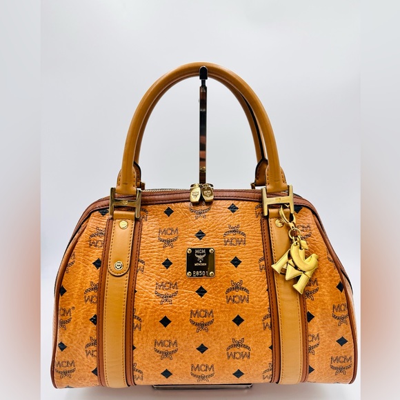 MCM | Bags | Mcm Visetos Signature Leather Cognac Satchel Medium | Poshmark